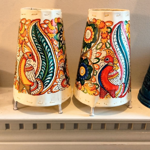 Vintage | Accents | Pair Vintage Handpainted India Leather Table Lamp ...